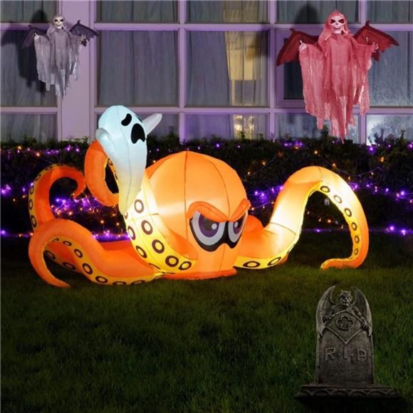 Holiday | Halloween Inflatables Giant Octopus Catching Ghost N 74 Ft ...